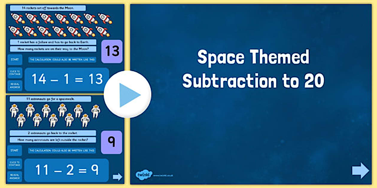 Space Themed Subtraction to 20 PowerPoint - Twinkl