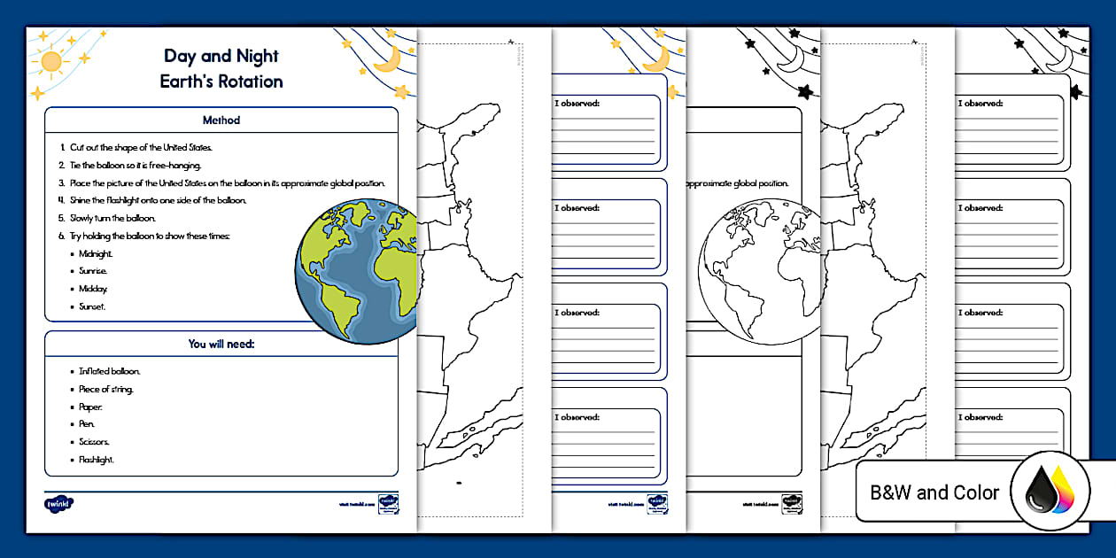 First Grade Earth's Rotation Investigation Activity Worksheet