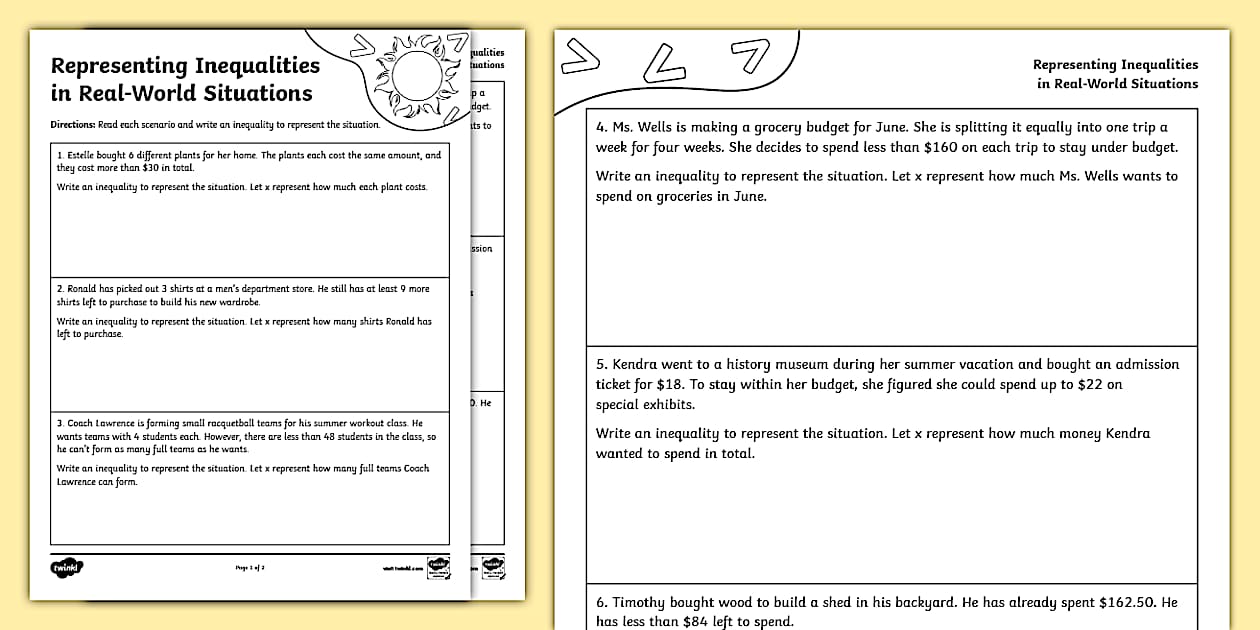 Seventh Grade Representing Inequalities in Real-World