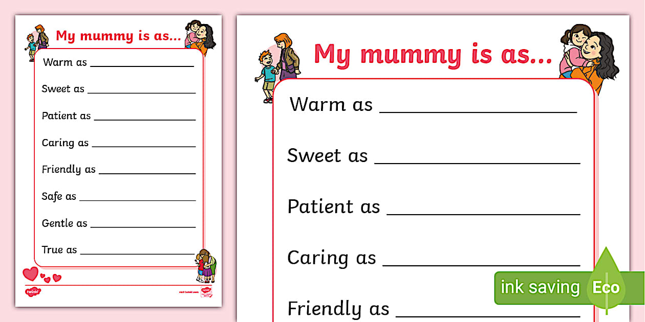 My Mummy Is... Simile Poem Writing Template (teacher made)