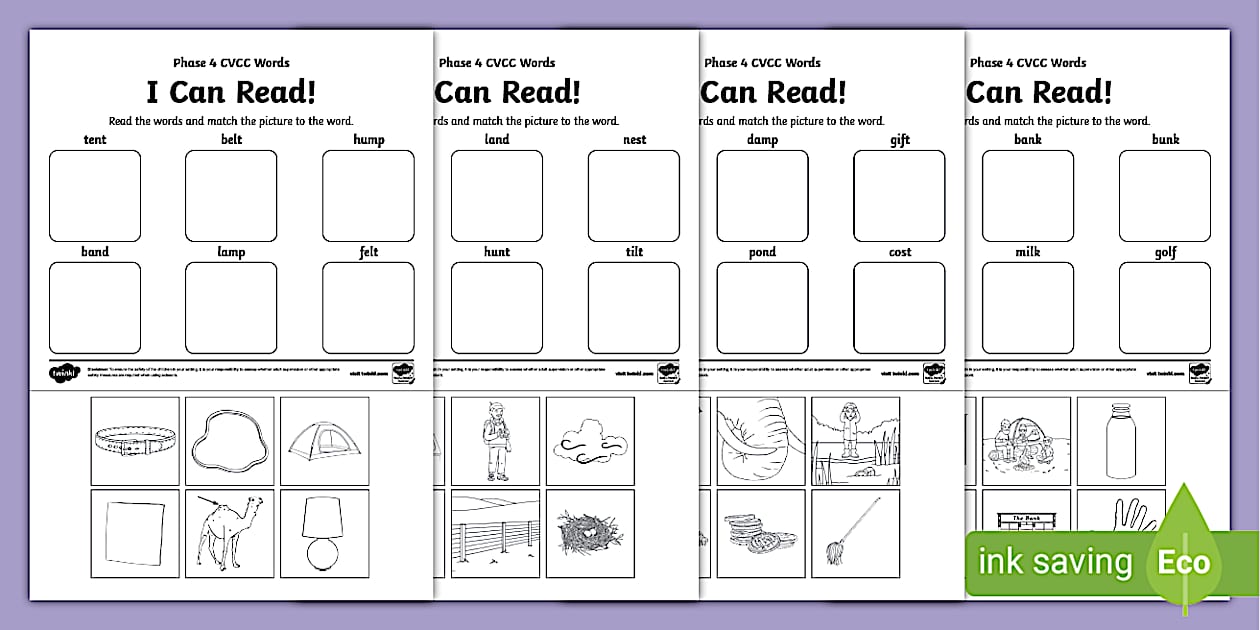 I Can Read Phase 4 CVCC Words Worksheet (teacher made)