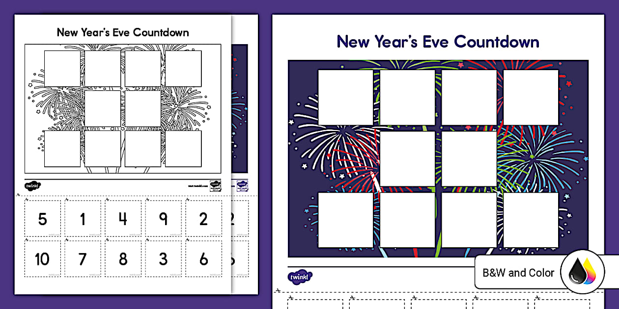New Year's Eve 1-10 Countdown Cut and Paste Activity