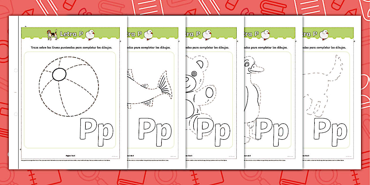 Guía de Trabajo: Trazos sobre Dibujos - Letra P - Twinkl
