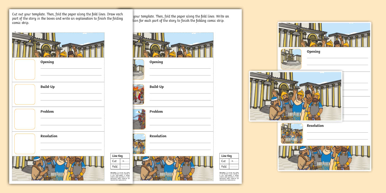 Story of Hanukkah Folding Comic Strip Template - Twinkl