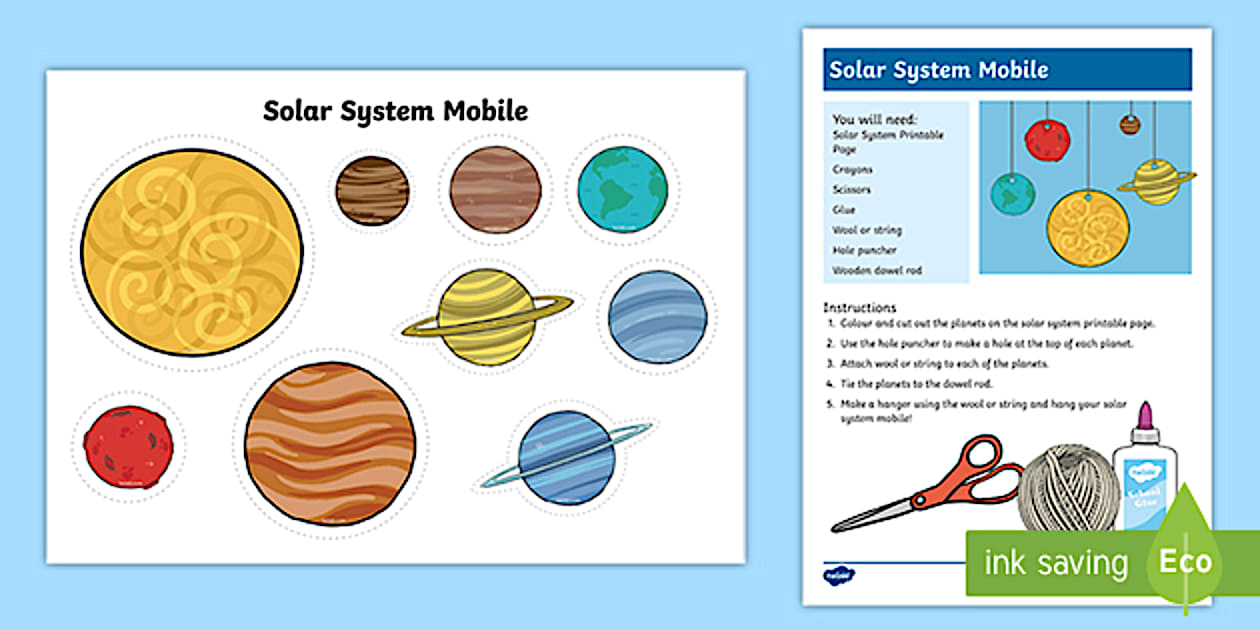 Editable Solar System Mobile Craft Activity - Twinkl
