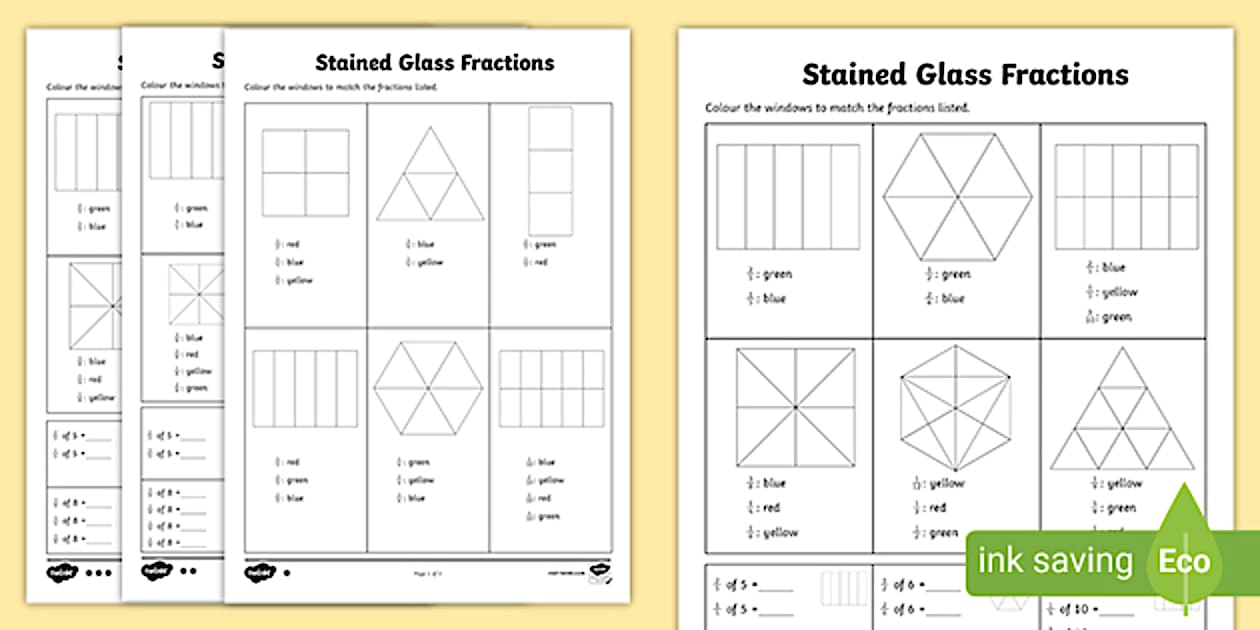 Year 3 Stained Glass Fractions Differentiated Worksheets