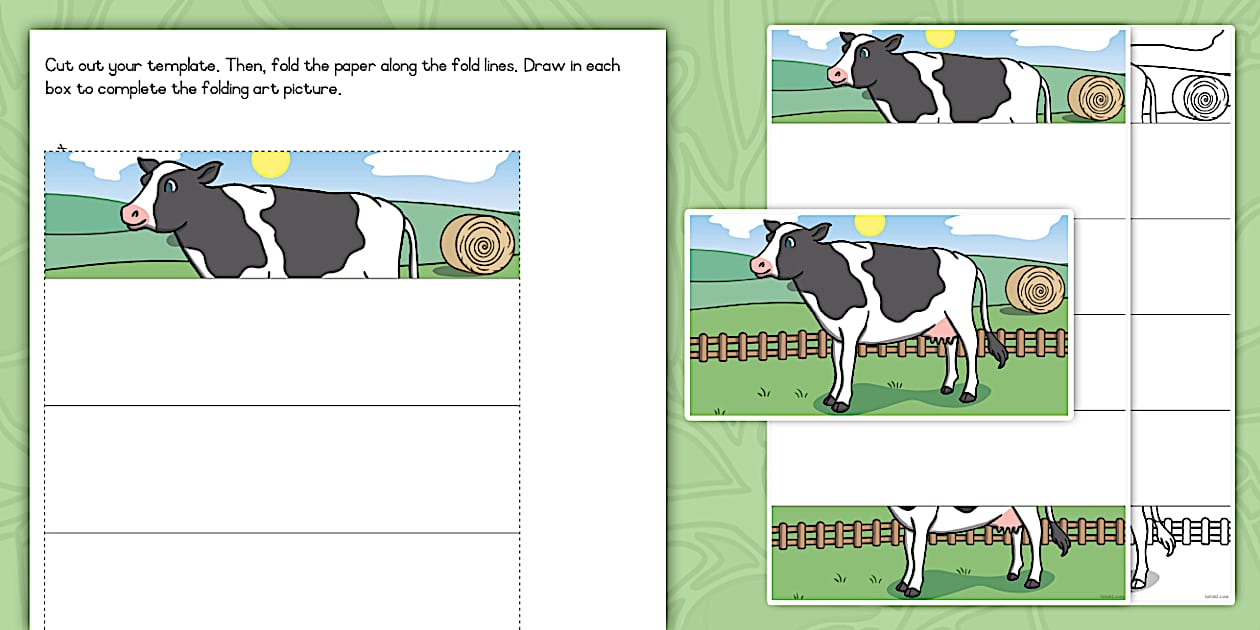Cow Folding Art Template (teacher made) - Twinkl