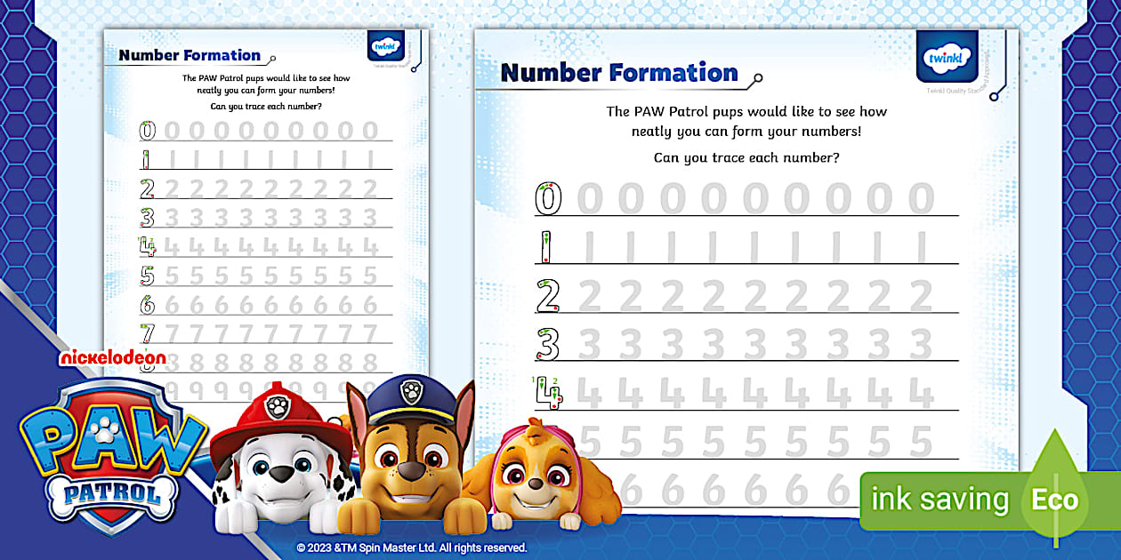 FREE! - PAW Patrol: Number Formation Activity Sheets