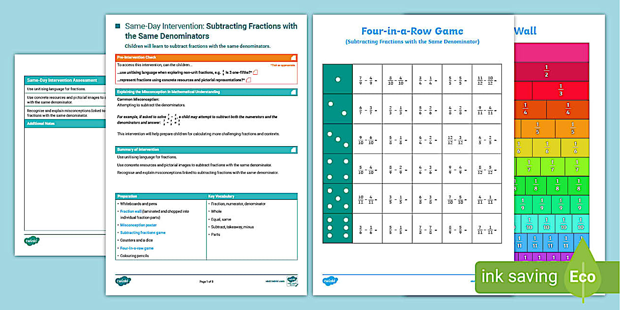 👉 Y3 Intervention Subtract Fractions with Same Denominators