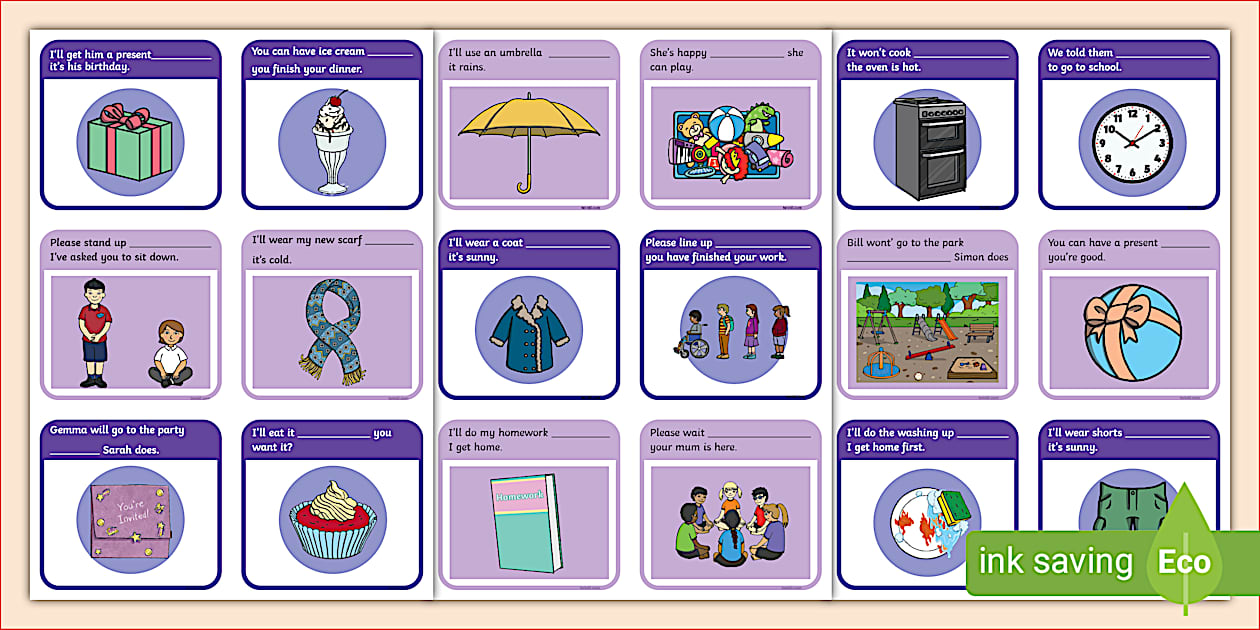 Editable Finish The Sentence When If Unless Conjunction Cards