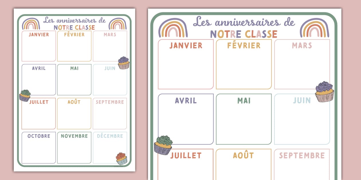 Affiche : Les anniversaires de notre classe - arc-en-ciel