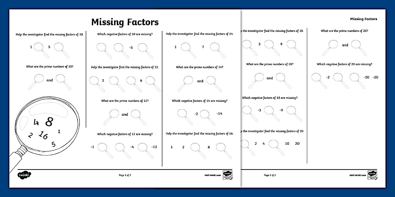 Missing Factors Worksheet for 3rd-5th Grade (teacher made)