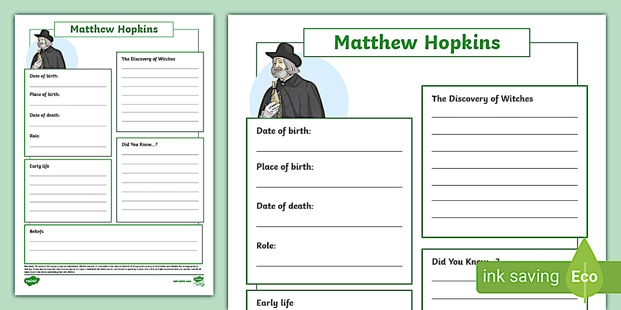 Matthew Hopkins Fact File Template (Teacher-Made) - Twinkl