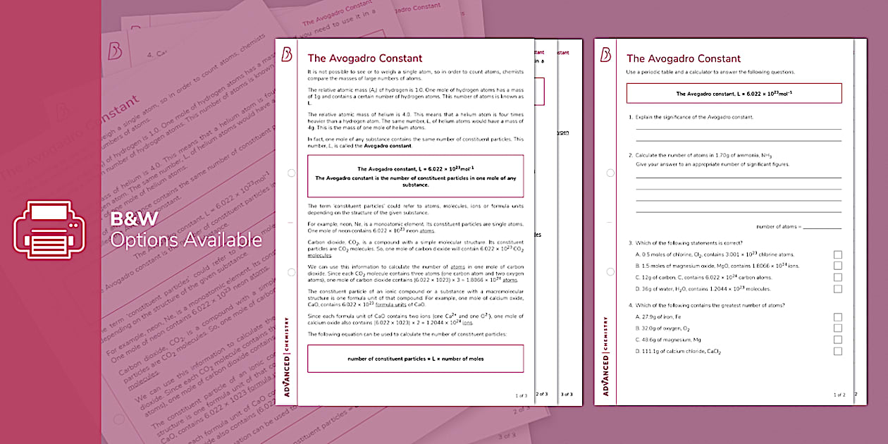 The Avogadro Constant Information Sheet (teacher made)
