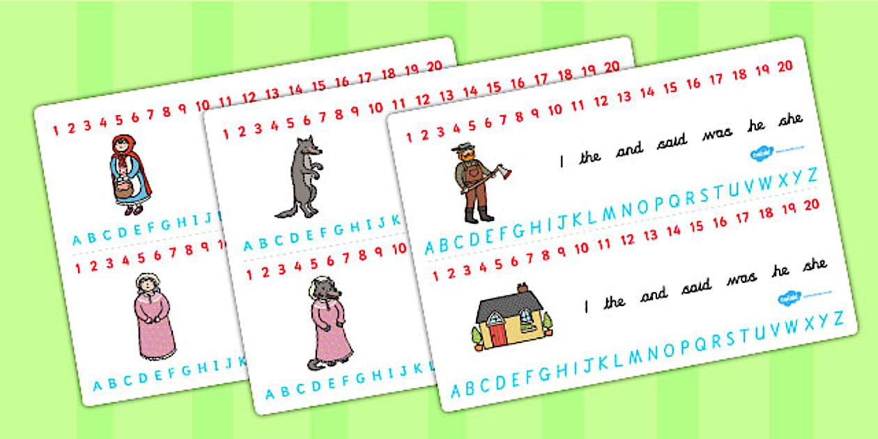 Editable Little Red Riding Hood Combined Number and Alphabet Strips