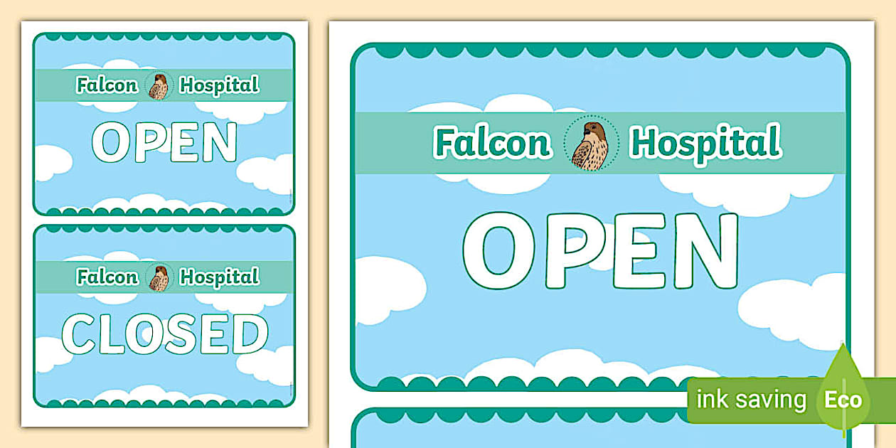 Falcon Hospital Role Play Open Closed Door Sign - Twinkl