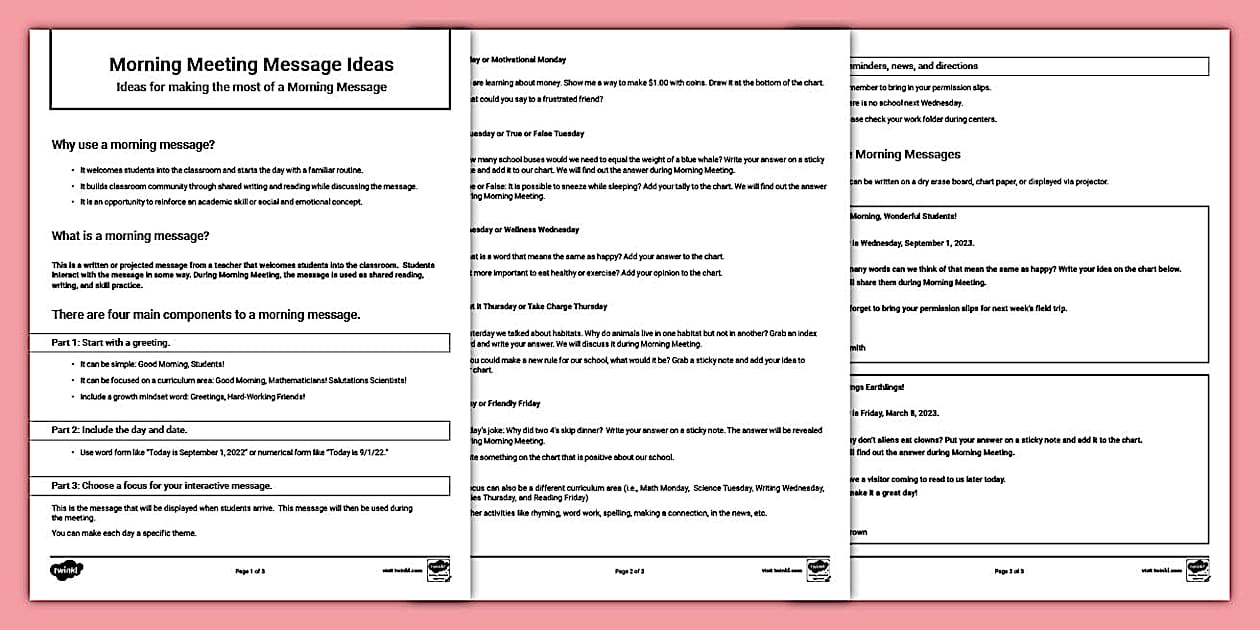 Morning Meeting Message Ideas (teacher made) - Twinkl