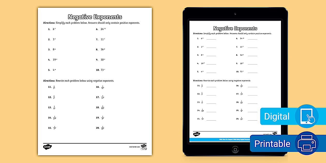Eighth Grade Negative Exponents Practice (teacher made)