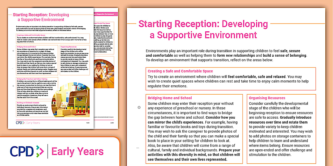 Starting Reception: Developing a Supportive Environment | Handout