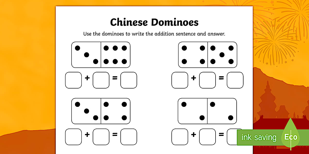 Chinese New Year Domino Addition Worksheet (Teacher-Made)