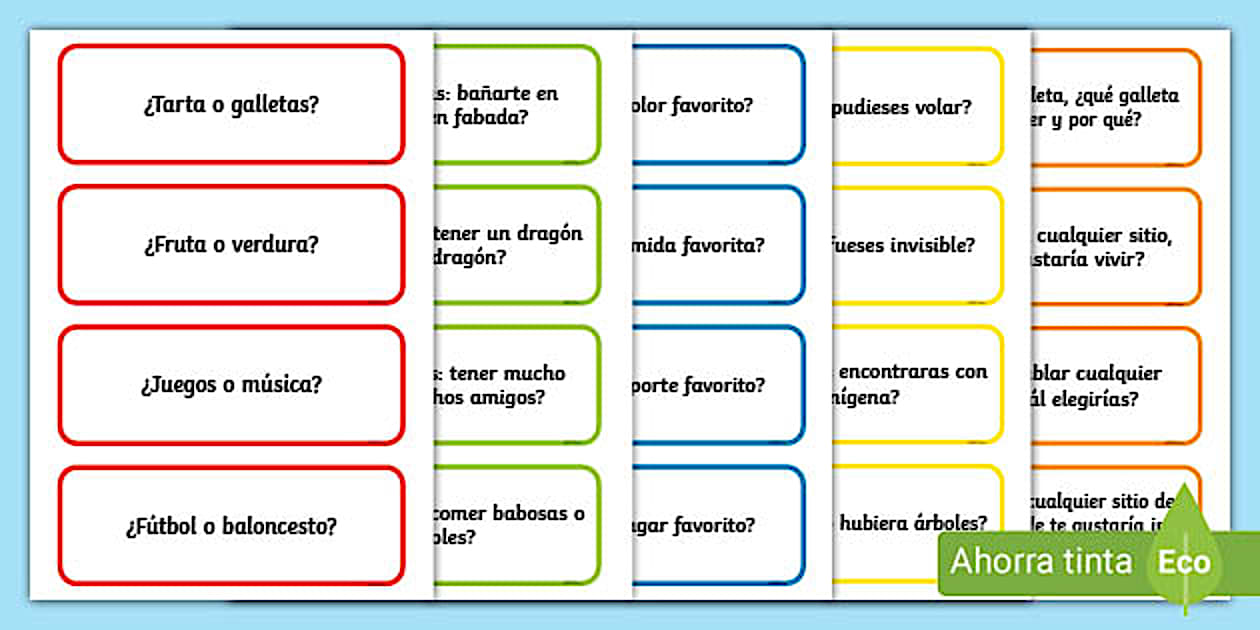 Tarjetas: 100 preguntas para conocerse y divertirse - Twinkl