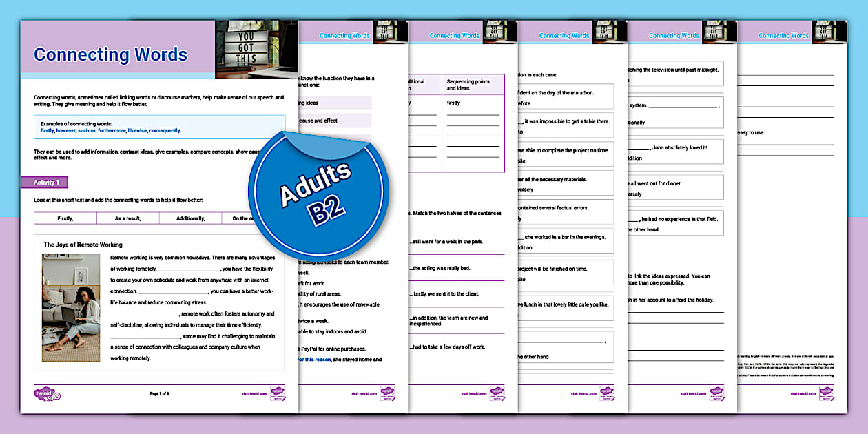 Connecting Words Worksheet [Adults, B2] (teacher made)