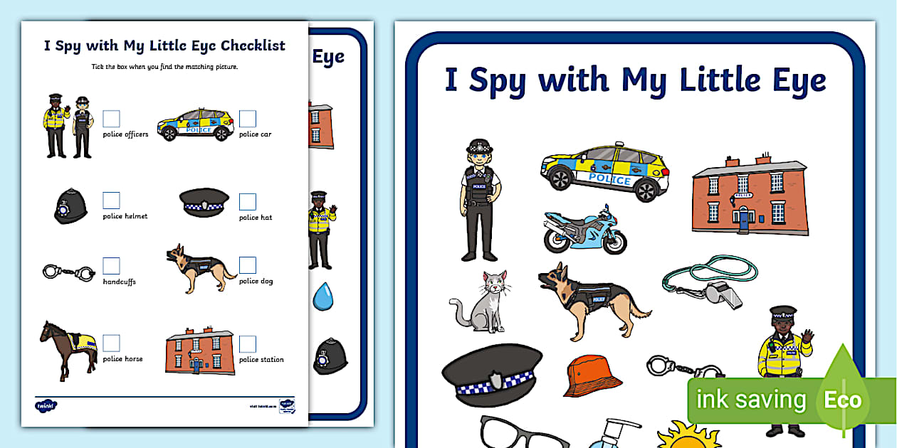 I Spy with My Little Eye Police Activity Sheet - Twinkl