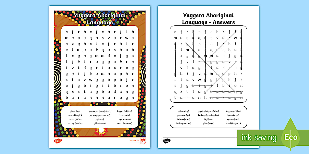 Yuggera Aboriginal Language Word Search (professor feito)