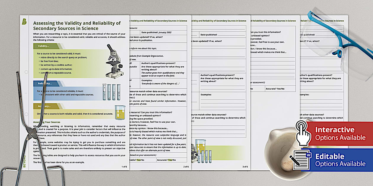 Validity and Reliability of Secondary Sources Worksheet