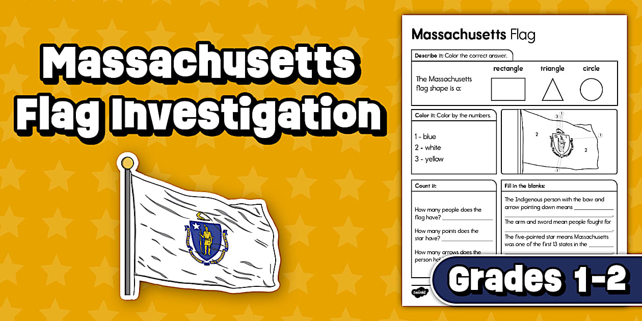 Massachusetts Flag Investigation Worksheet for 1st-2nd Grade