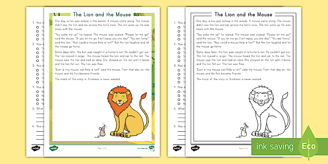 Second Grade Reading Comprehension - The Lion and The Mouse