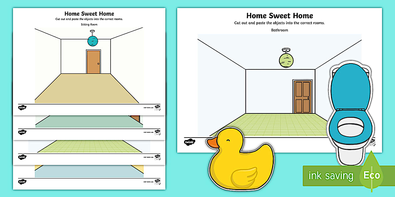 Home Sweet Home Cut and Paste Worksheet / Worksheet - Twinkl