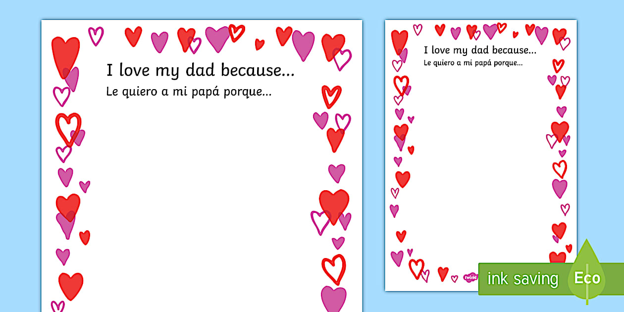 Father's Day I Love My Dad Because... Page Border Pack English/Spanish