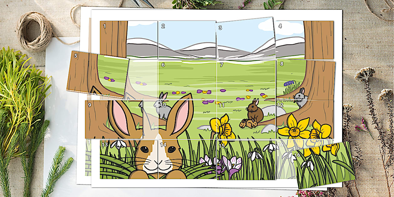 Spring Scene | Easter Bunny | Sticker Puzzle (teacher made)