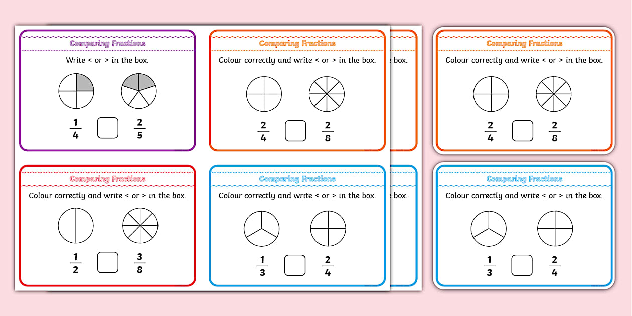 Lower Ability Comparing Fractions Challenge Cards - Twinkl