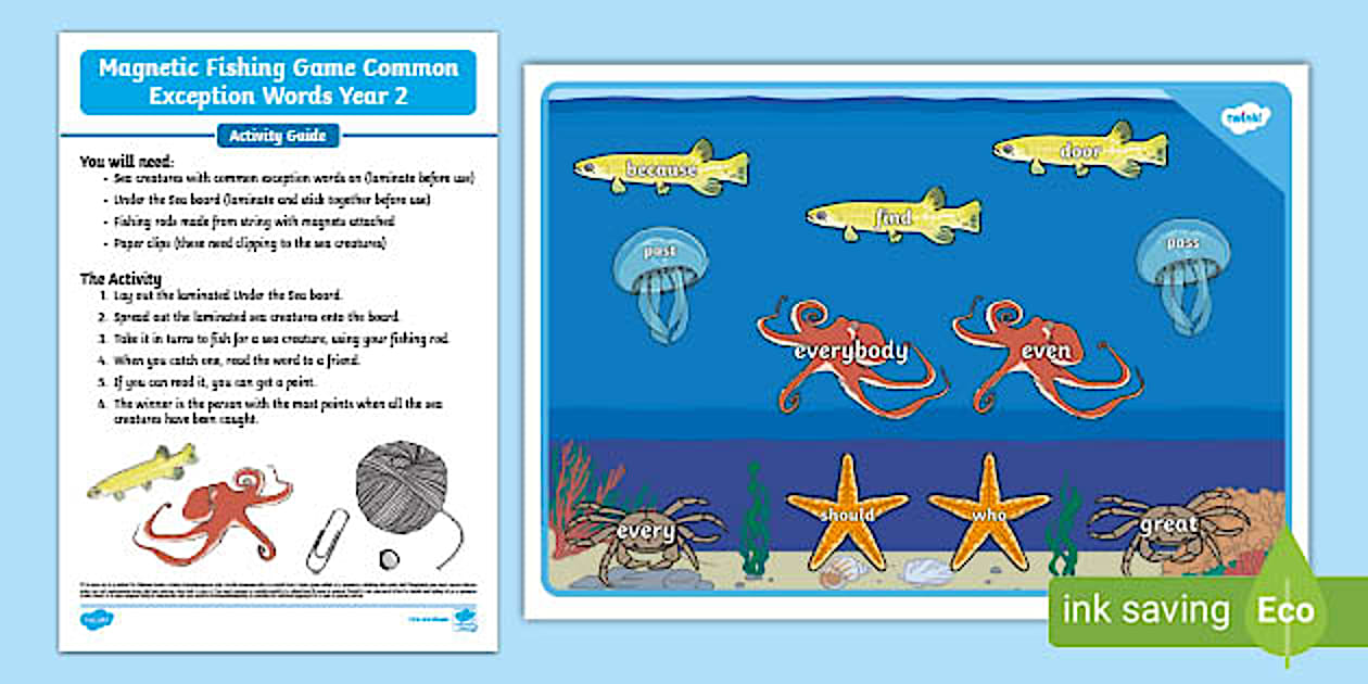 Year 2 Magnetic Fishing Game Common Exception Words - Twinkl