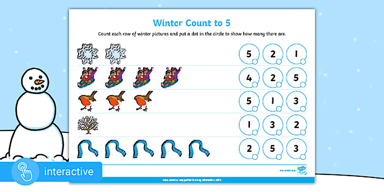 👉 Interactive PDF: Winter Count to 5 Activity - Twinkl