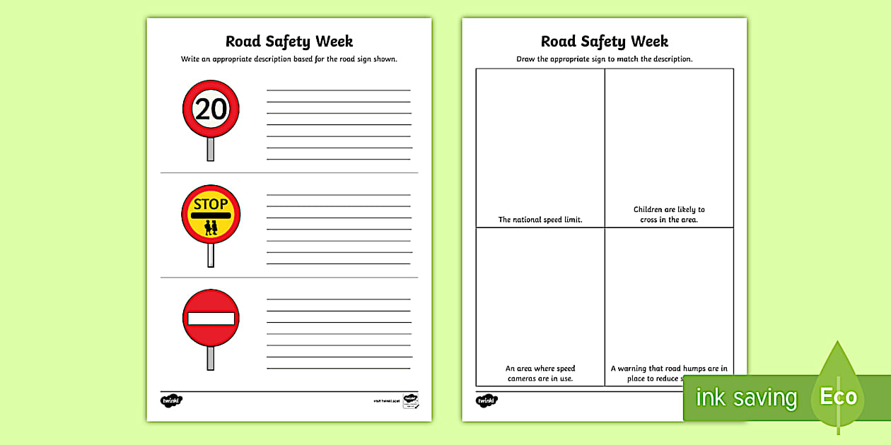 CfE (Second) Road Safety Week Road Signs Worksheet - Twinkl