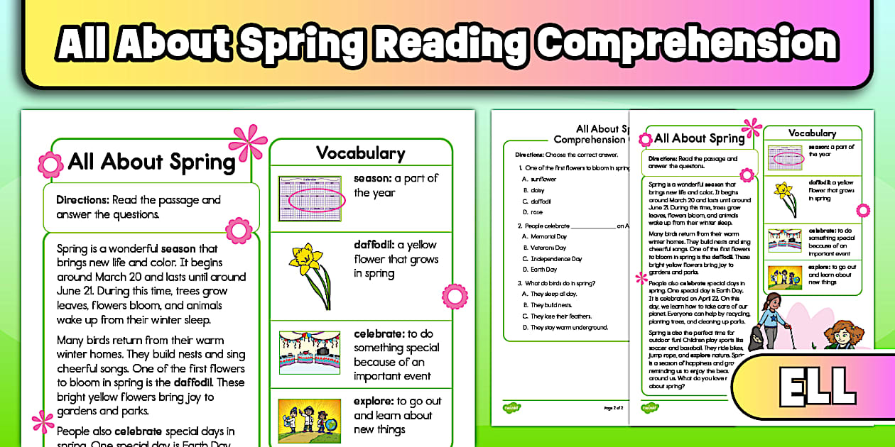 All About Spring Reading Passage Comprehension Worksheet for ELL
