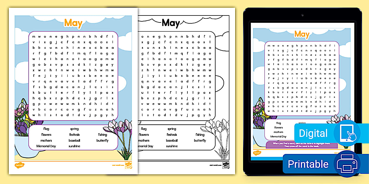 May Word Search for K-2nd Grade (Teacher-Made) - Twinkl