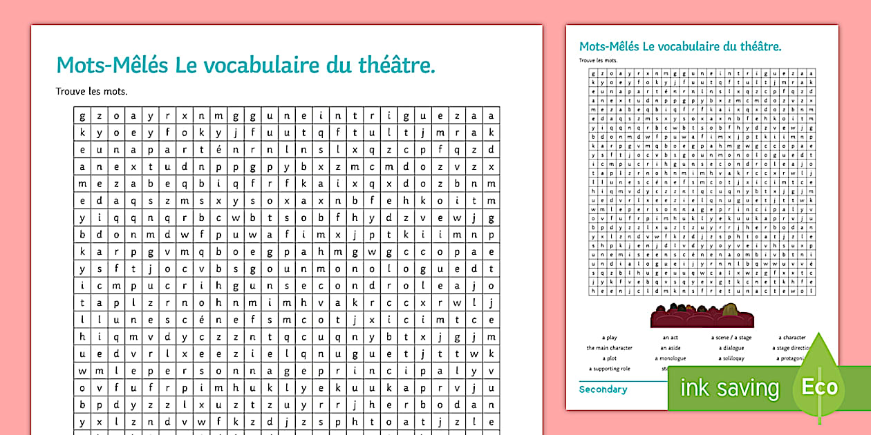 Vocabulary of the Theatre Differentiated Word Search French