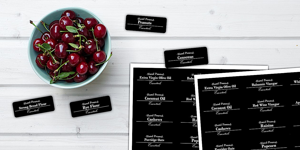 Black Printable Kitchen Jar Labels - Rectangle Minimalist Design