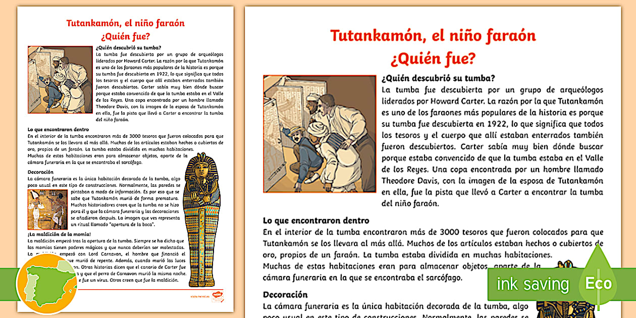 Ficha de lectura: Tutankamón, el faraón niño - Twinkl