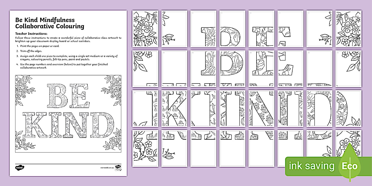 Be Kind Mindfulness Collaborative Colouring Activity