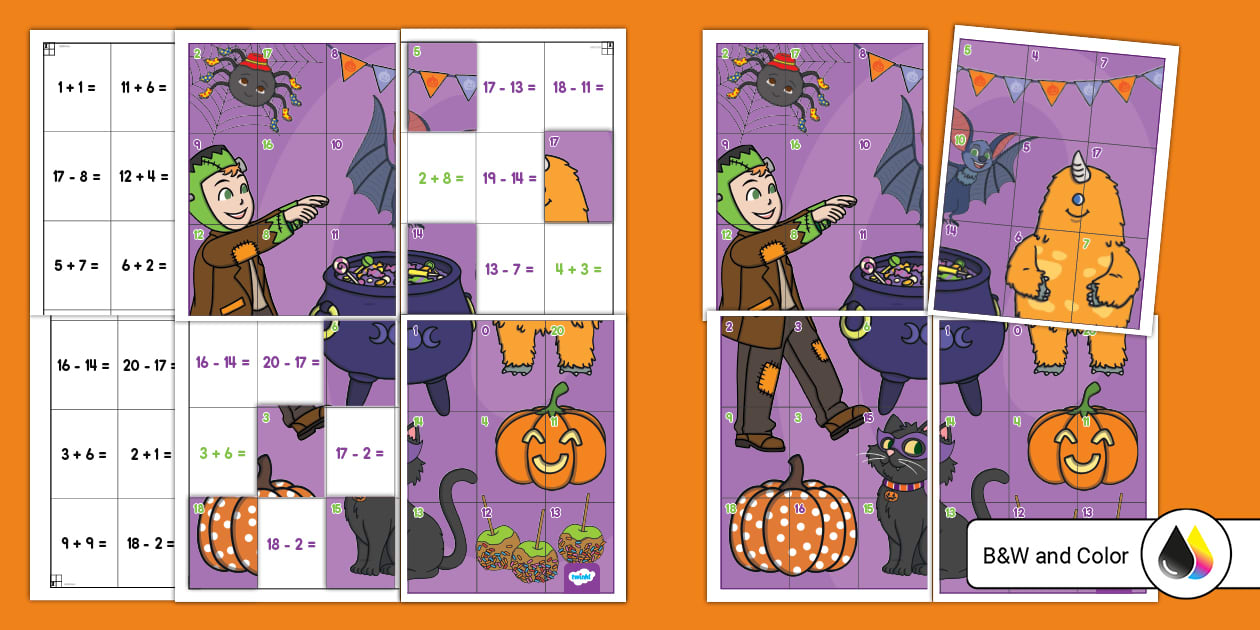 Giant Halloween Math Puzzle (teacher made) - Twinkl