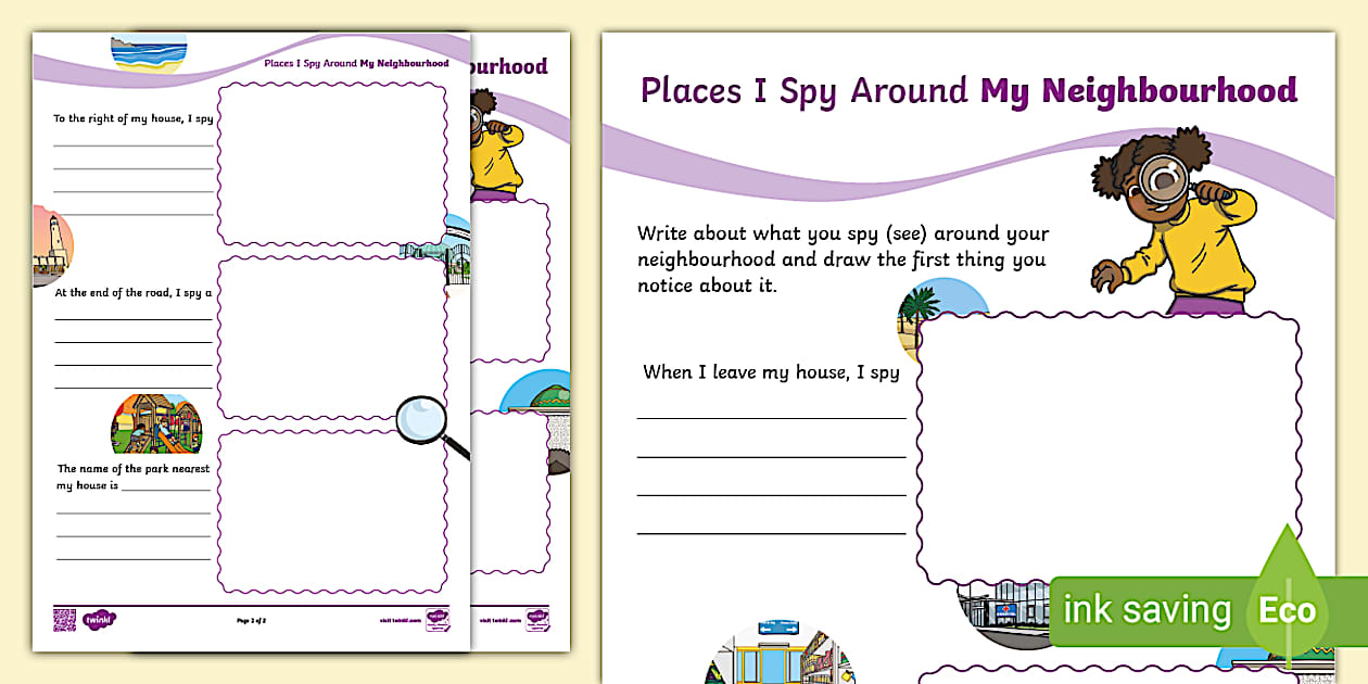 I Spy Places in My Neighbourhood Worksheet (teacher made)