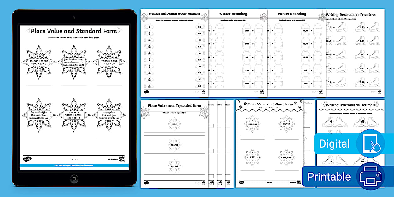 Fourth Grade Winter Math Activity Pack (teacher made)