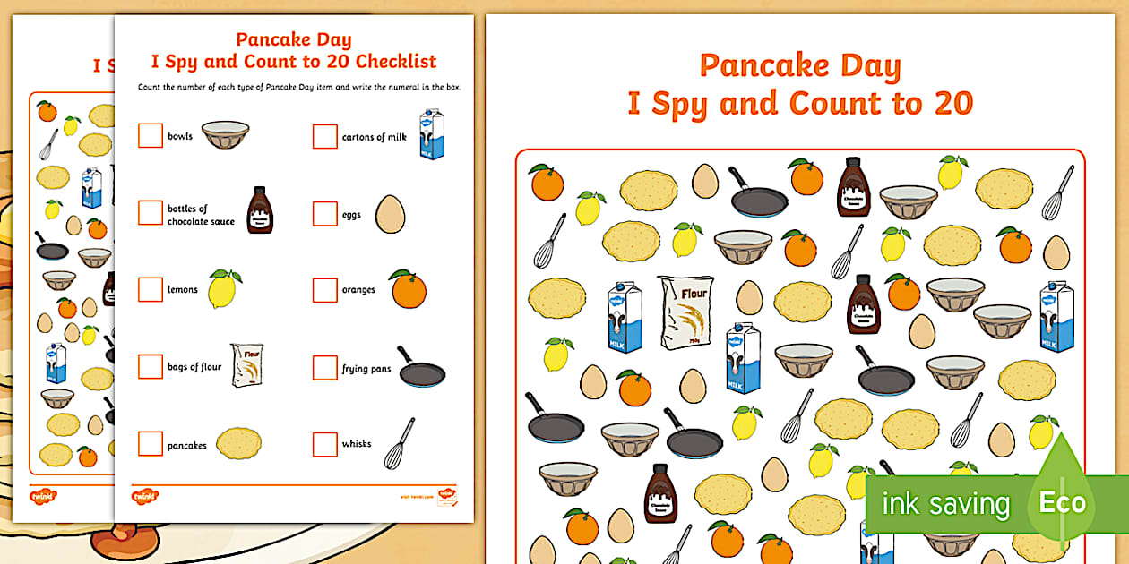 Pancake Day I Spy and Counting Activity to 20 (teacher made)