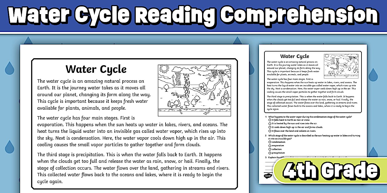 Fourth Grade Water Cycle Reading Comprehension Worksheet