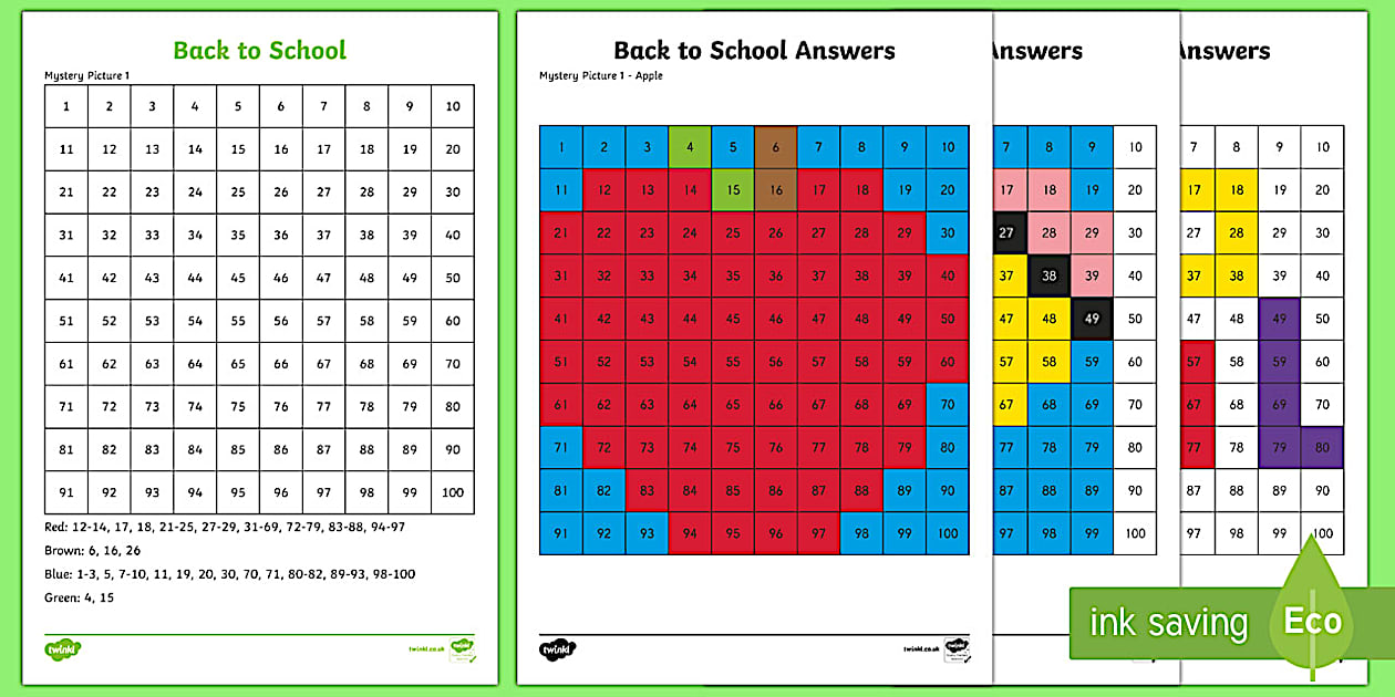 NSW Back to School Colour by Number 100s Chart Worksheets